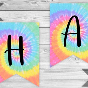 Tie Dye Happy Birthday Banner, Rainbow Birthday Party, Pennant Banner ...