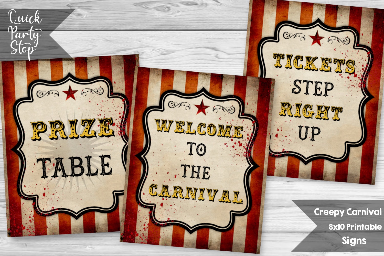 6 Creepy Carnival Birthday Signs, Vintage Circus Party Signs, Food Sign ...