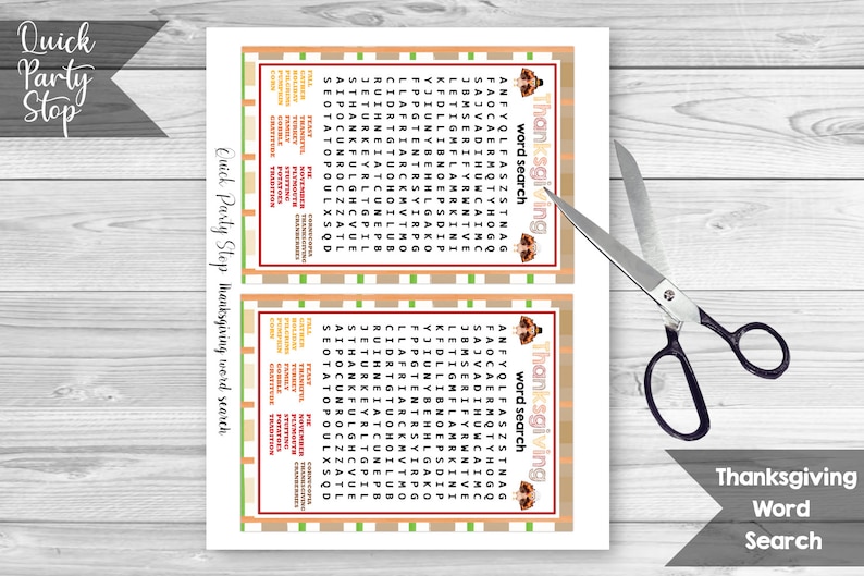Thanksgiving Word Search Game, Harvest Party Printable Game Sheet ...