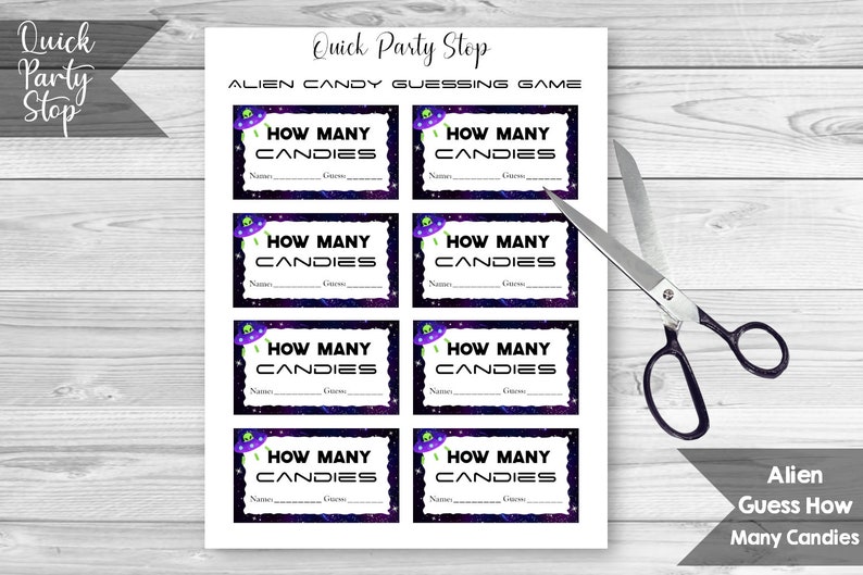 Alien Guess How Many Candies Sign and Tickets, Space Alien Birthday ...