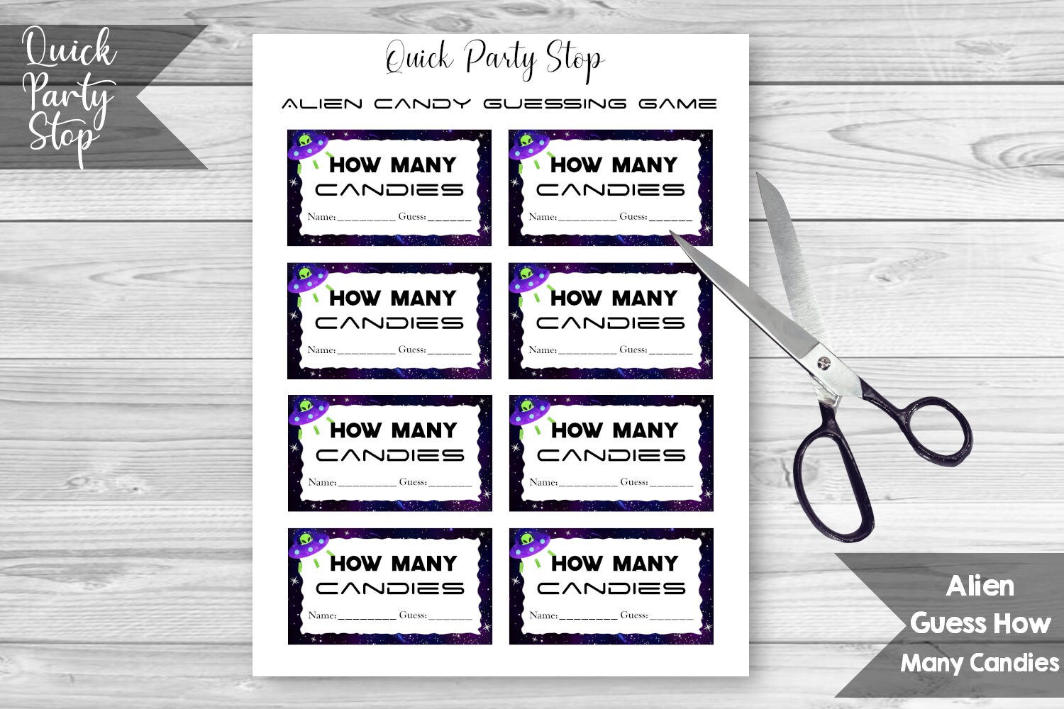 Alien Guess How Many Candies Sign and Tickets, Space Alien Birthday ...