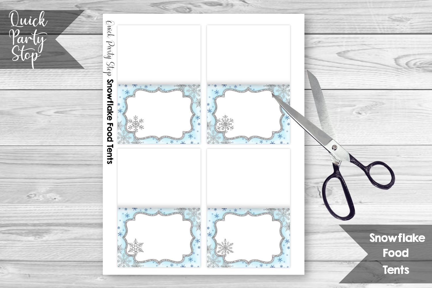 Snowflake Editable Food Tents, Winter Food Labels, Christmas Birthday ...