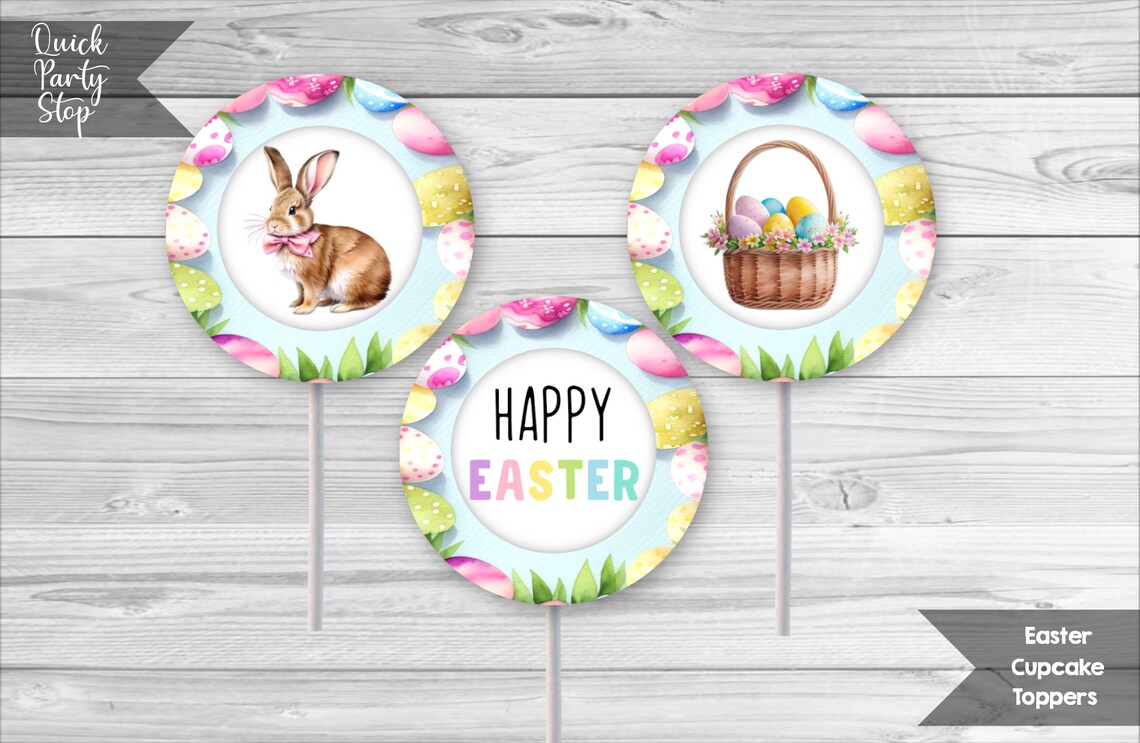 Easter Cupcake Toppers, Printable 2 Inch Cupcake Toppers, Easter Topper ...