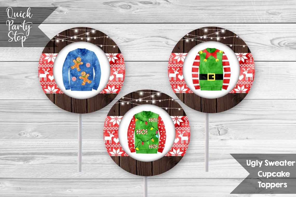 Ugly Sweater Cupcake Toppers Printable 2 Inch Cupcake - Etsy