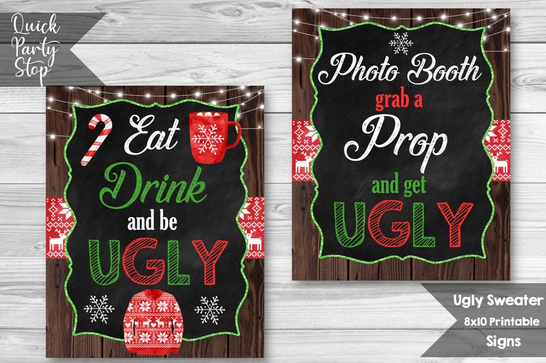 5 Ugly Sweater Signs, Christmas Party Signs, Tacky Sweater Sign, Eat ...