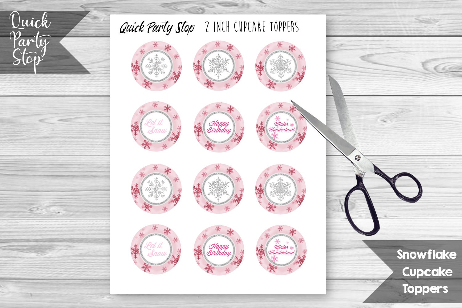 Pink Snowflake Cupcake Toppers Printable 2 Inch Cupcake - Etsy