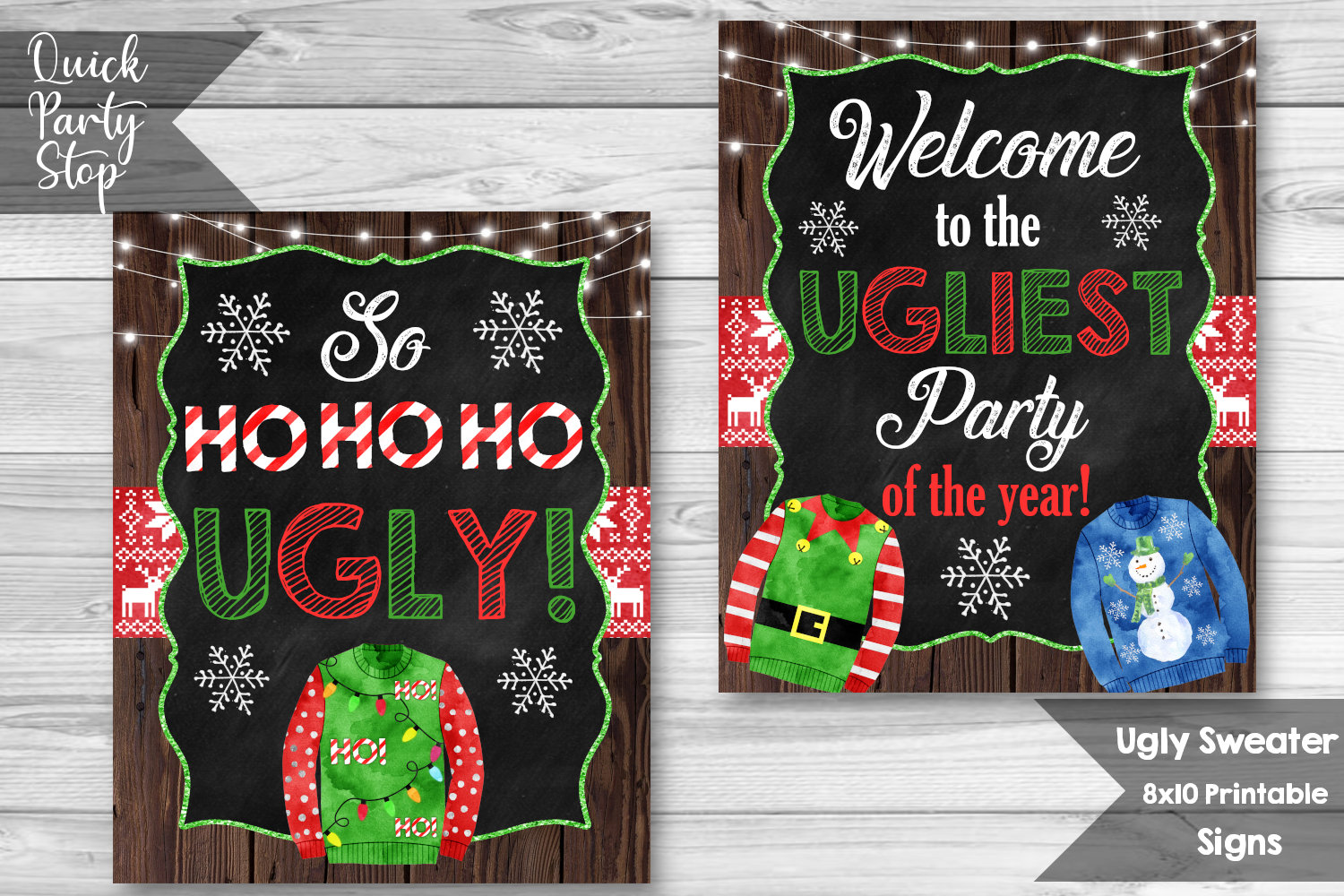 5 Ugly Sweater Signs, Christmas Party Signs, Tacky Sweater Sign, Eat ...