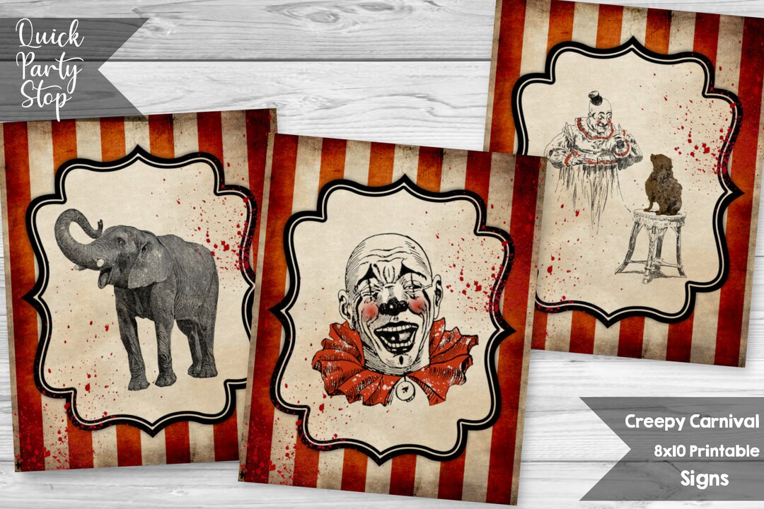 6 Creepy Carnival Birthday Signs, Vintage Circus Party Signs, Clown ...