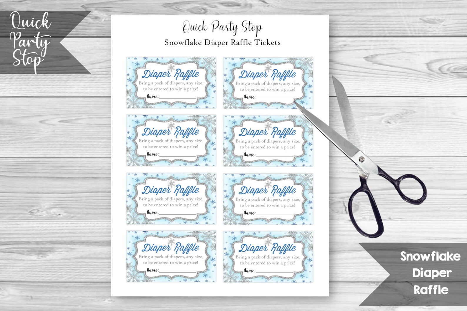Snowflake Diaper Raffle Sign and Tickets, Winter Baby Shower, Diaper ...
