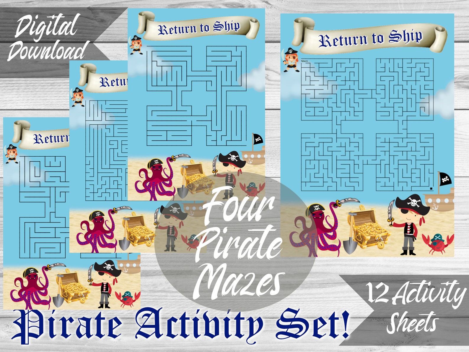 Pirate Party Activity Set 12 Different Activity Sheets Digital Download ...