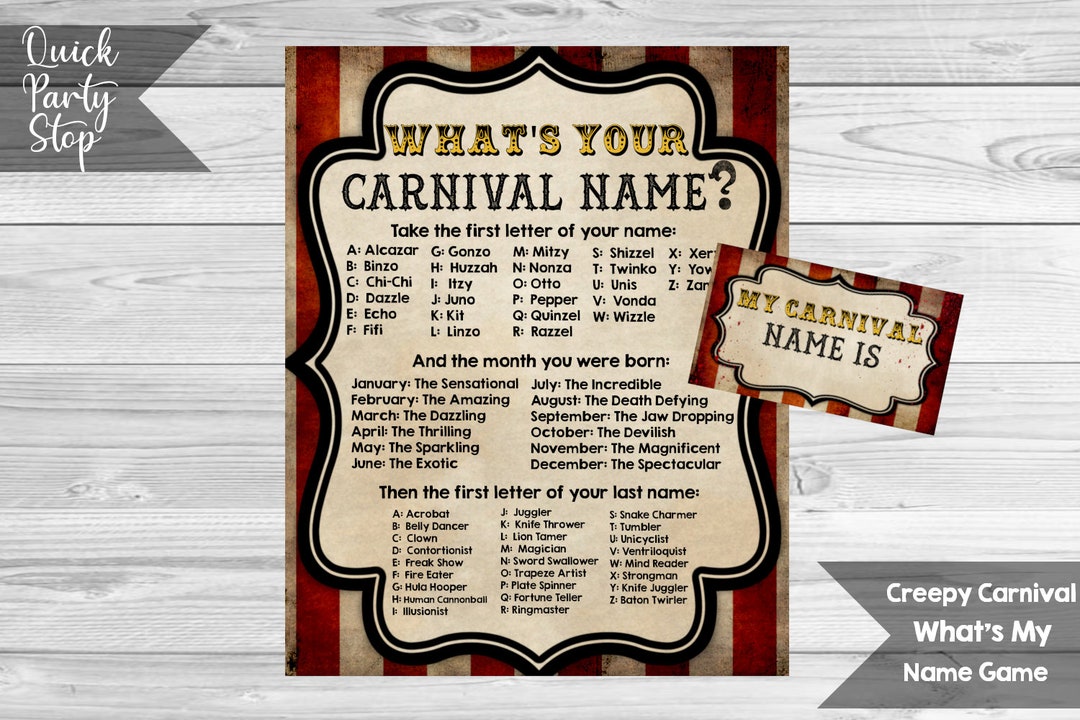 Creepy Carnival Name Game, Vintage Circus Birthday Party, Printable ...
