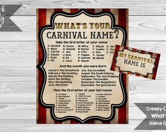 What's Your Circus Name Printable, Instant Download Party Game ...
