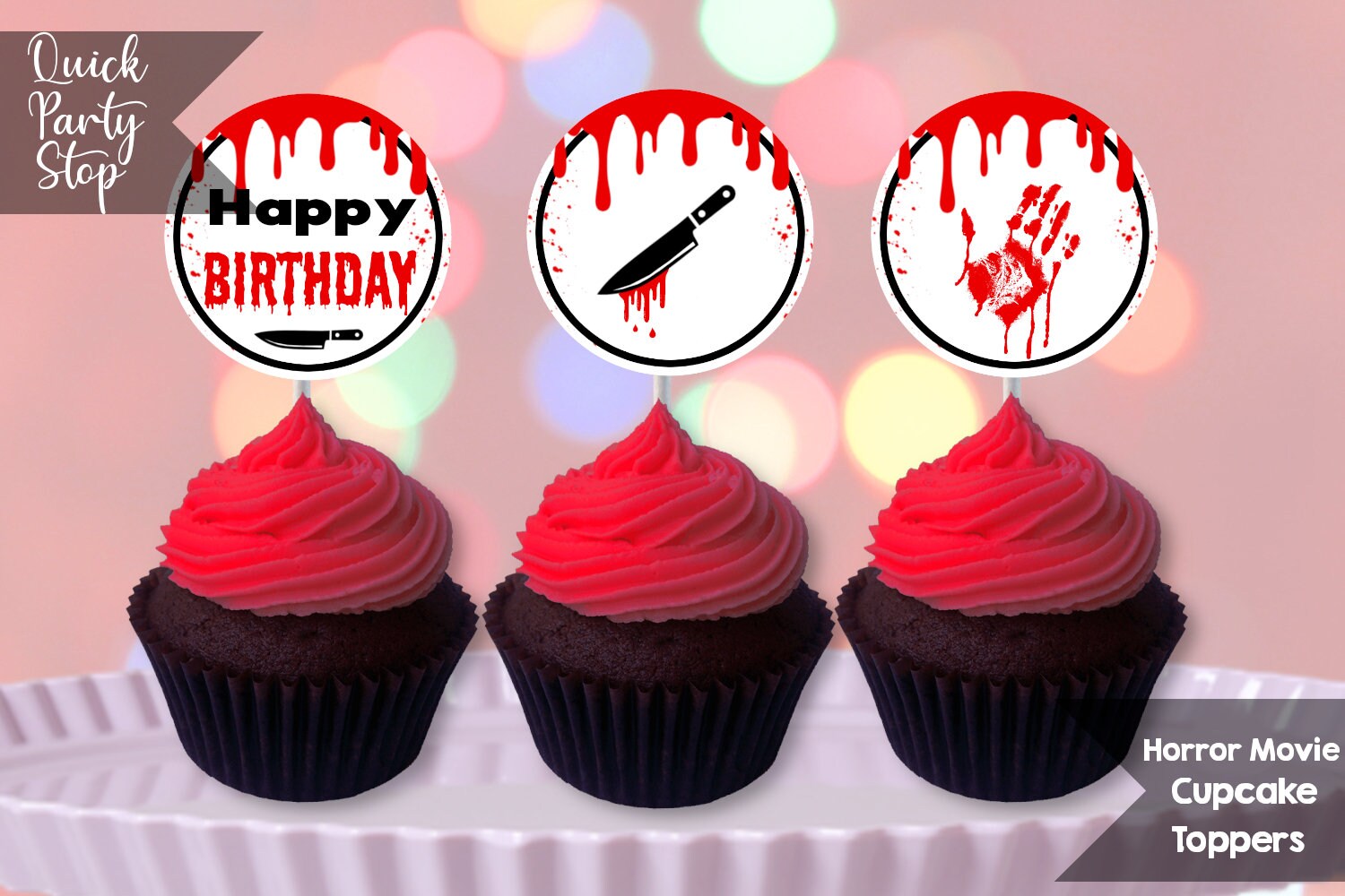 Horror Movie Birthday Cupcake Toppers, Printable 2 Inch Cupcake Toppers ...