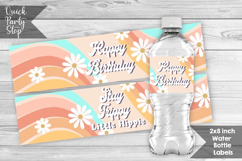Groovy Water Bottle Labels, Hippie Birthday Party Wrappers, 70's Theme ...