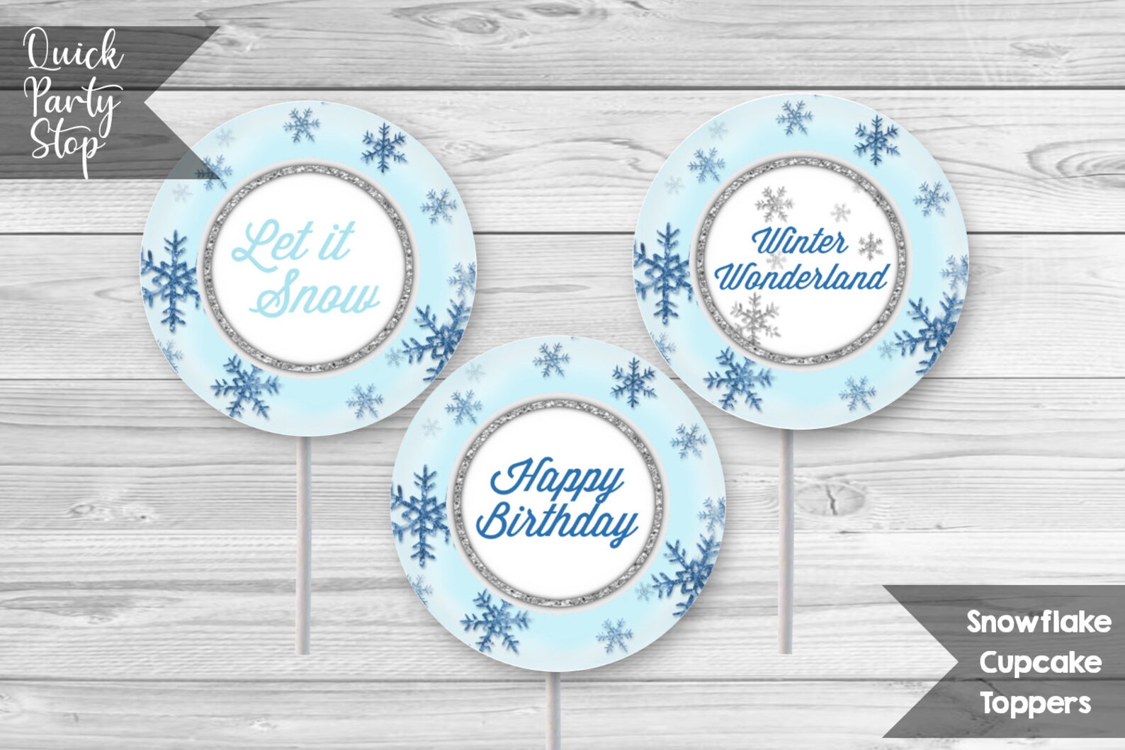 Blue Snowflake Cupcake Toppers, Printable 2 Inch Cupcake Toppers ...