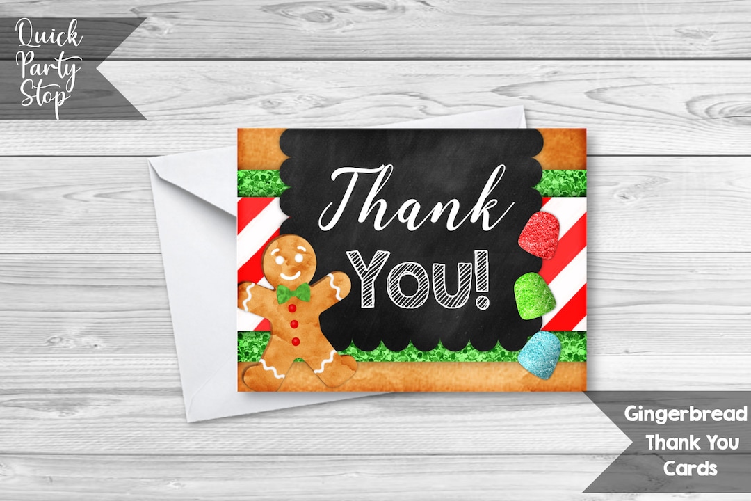 Gingerbread Thank You Cards, Christmas Party Thank You, Christmas ...