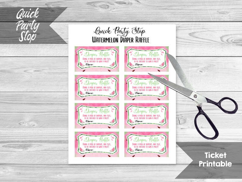 Watermelon Diaper Raffle Sign and Tickets, Watermelon Baby Shower ...