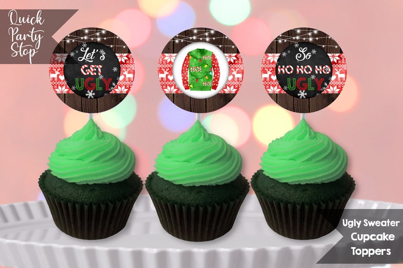 Ugly Sweater Cupcake Toppers, Printable 2 Inch Cupcake Toppers ...