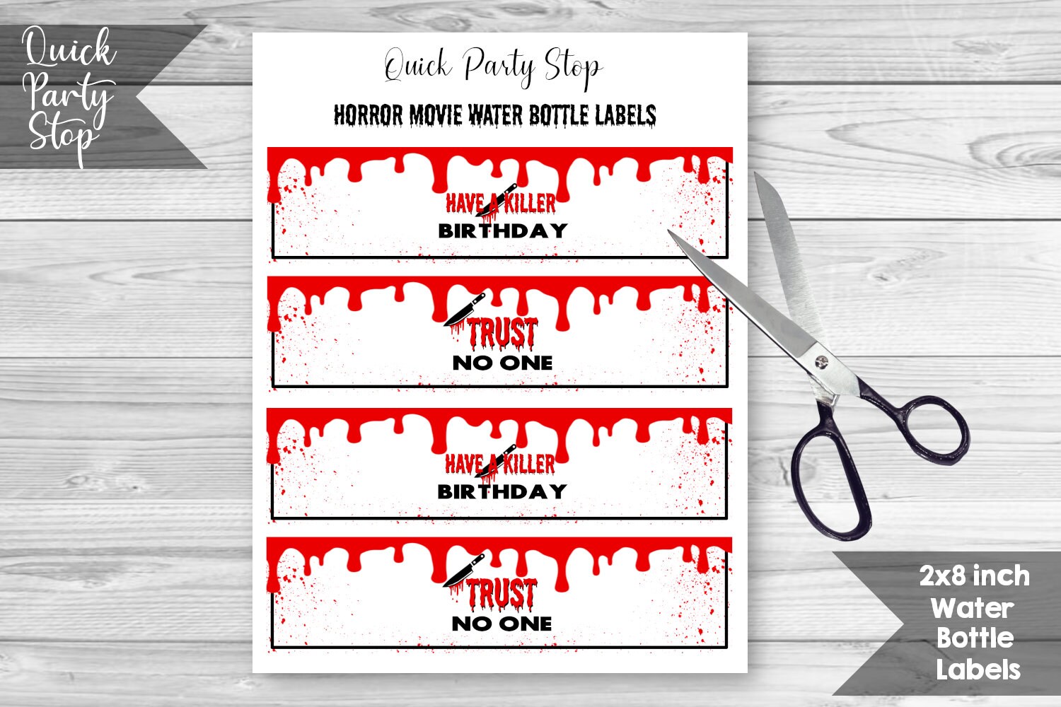 Horror Movie Water Bottle Labels, Scary Movie Birthday Party Wrappers ...