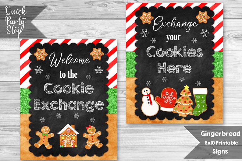 5 Gingerbread Christmas Signs, Gingerbread Party Signs, Cookie Exchange ...