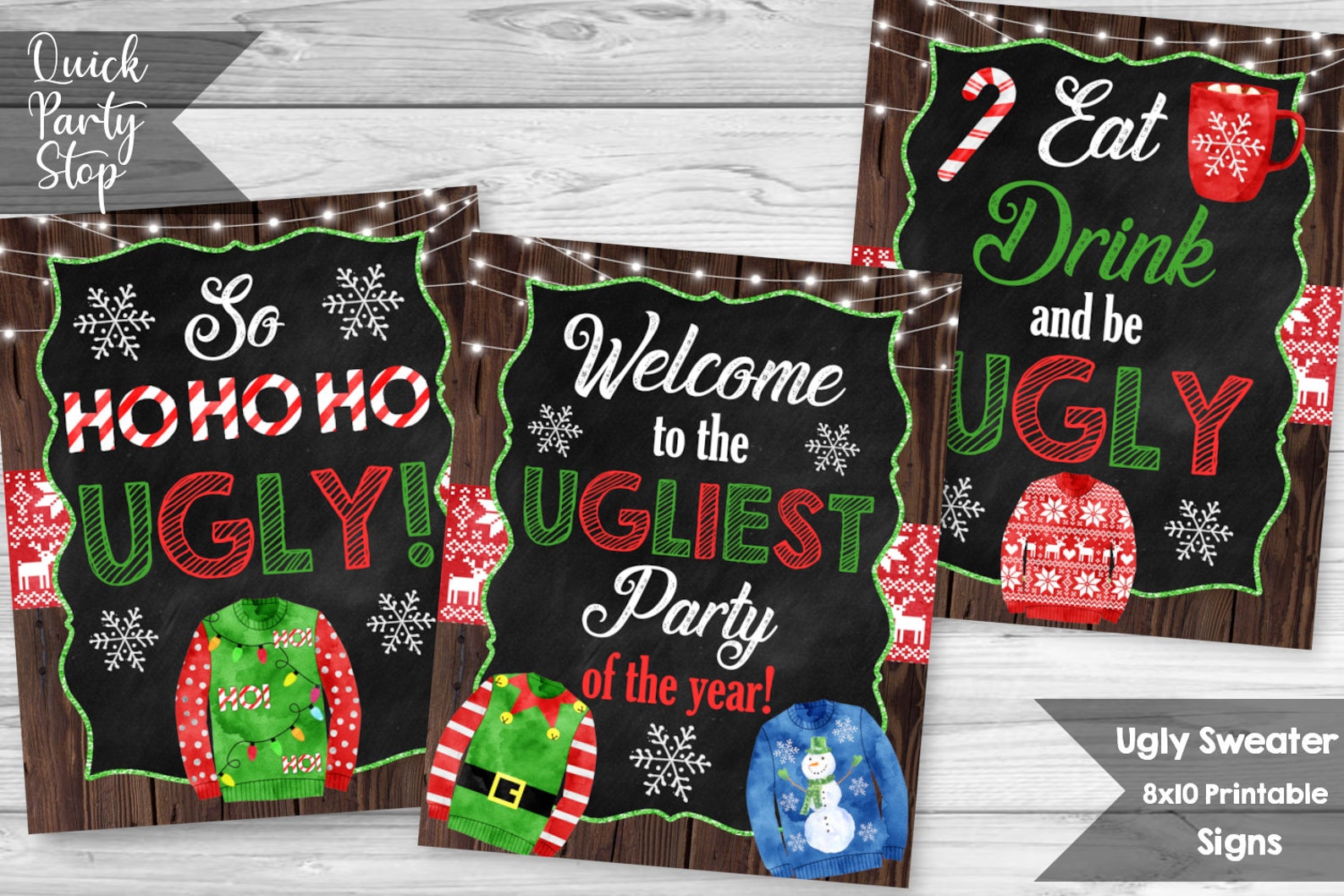 5 Ugly Sweater Signs, Christmas Party Signs, Tacky Sweater Sign, Eat ...