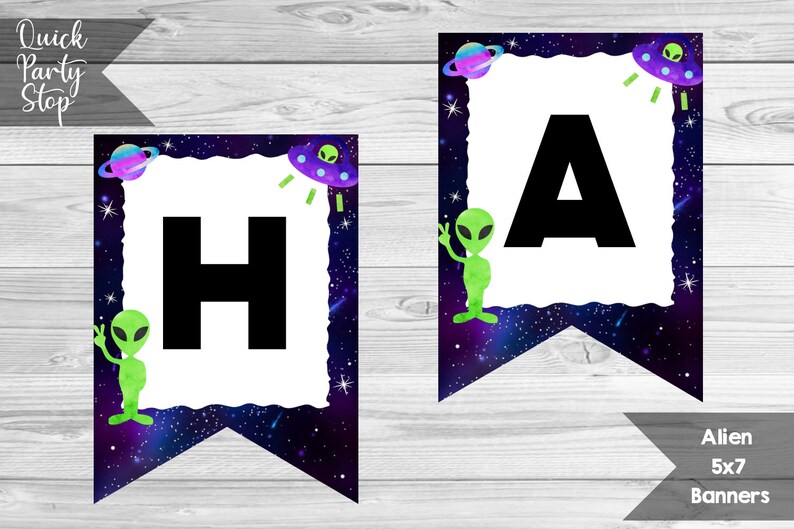Alien Happy Birthday Banner, Space Alien Birthday Party, Pennant Banner ...