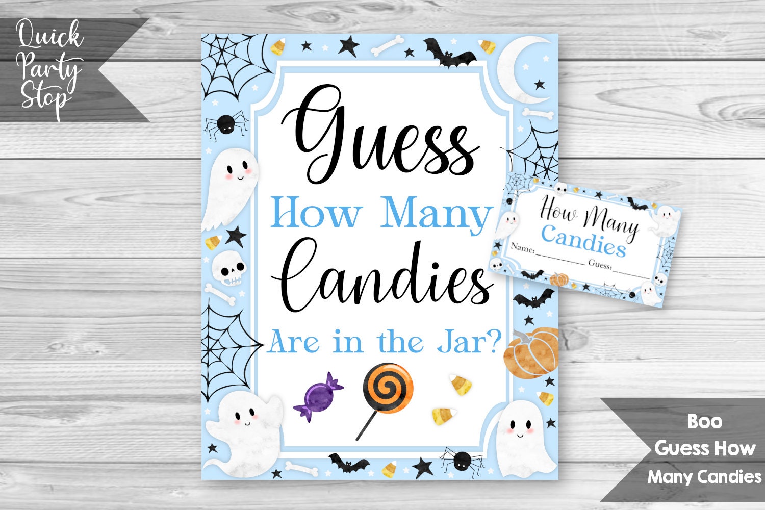 Little Boo Guess How Many Candies Sign and Tickets, Blue Halloween Baby ...