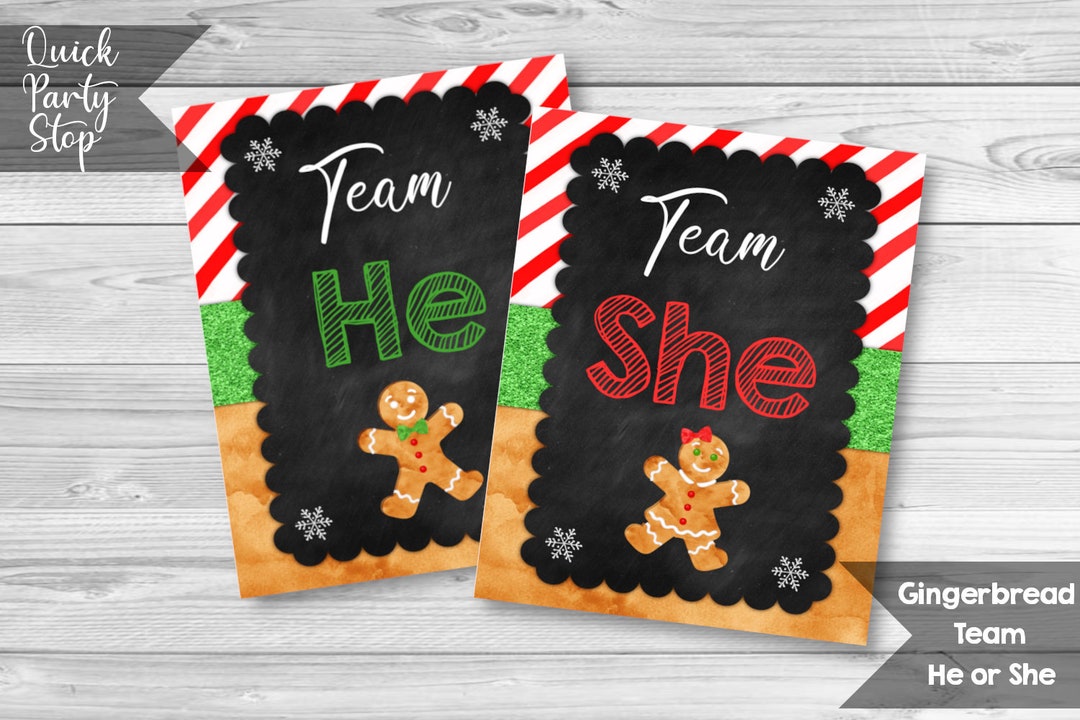 Gingerbread Team He and Team She Printable Signs, Gender Reveal Signs ...