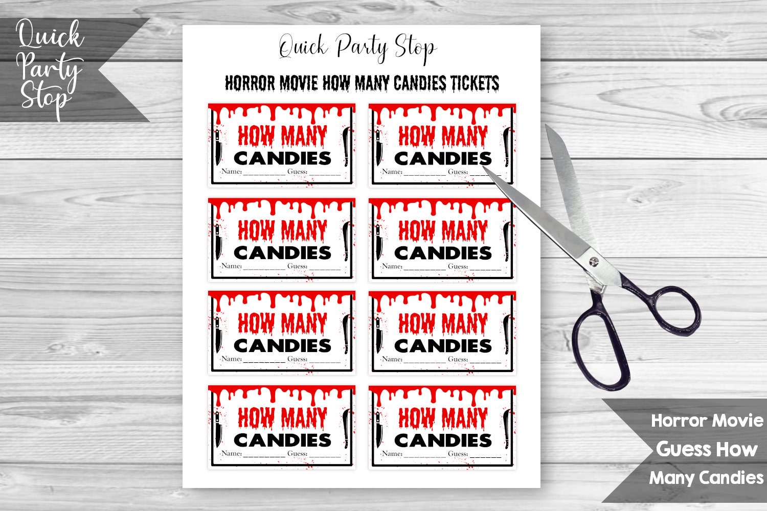 Horror Movie Guess How Many Candies Sign and Tickets, Scary Movie ...