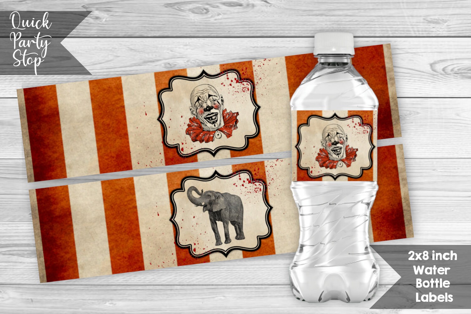 Creep Carnival Water Bottle Labels, Vintage Circus Birthday Party ...
