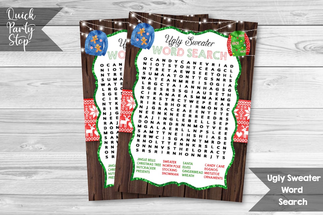 Ugly Sweater Word Search Game, Christmas Party Printable Game Sheet ...