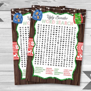 Ugly Sweater Word Search Game, Christmas Party Printable Game Sheet ...