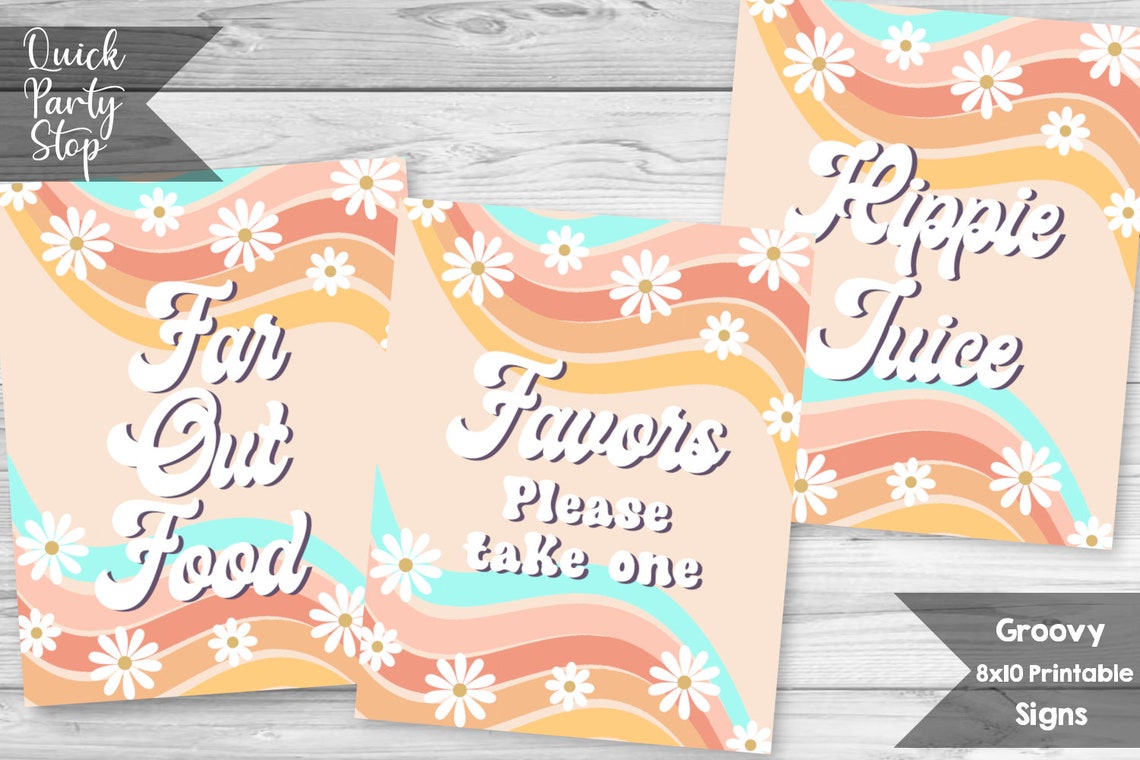 6 Groovy Birthday Signs, Hippie Party Signs, Tattoo Station Sign, Food ...