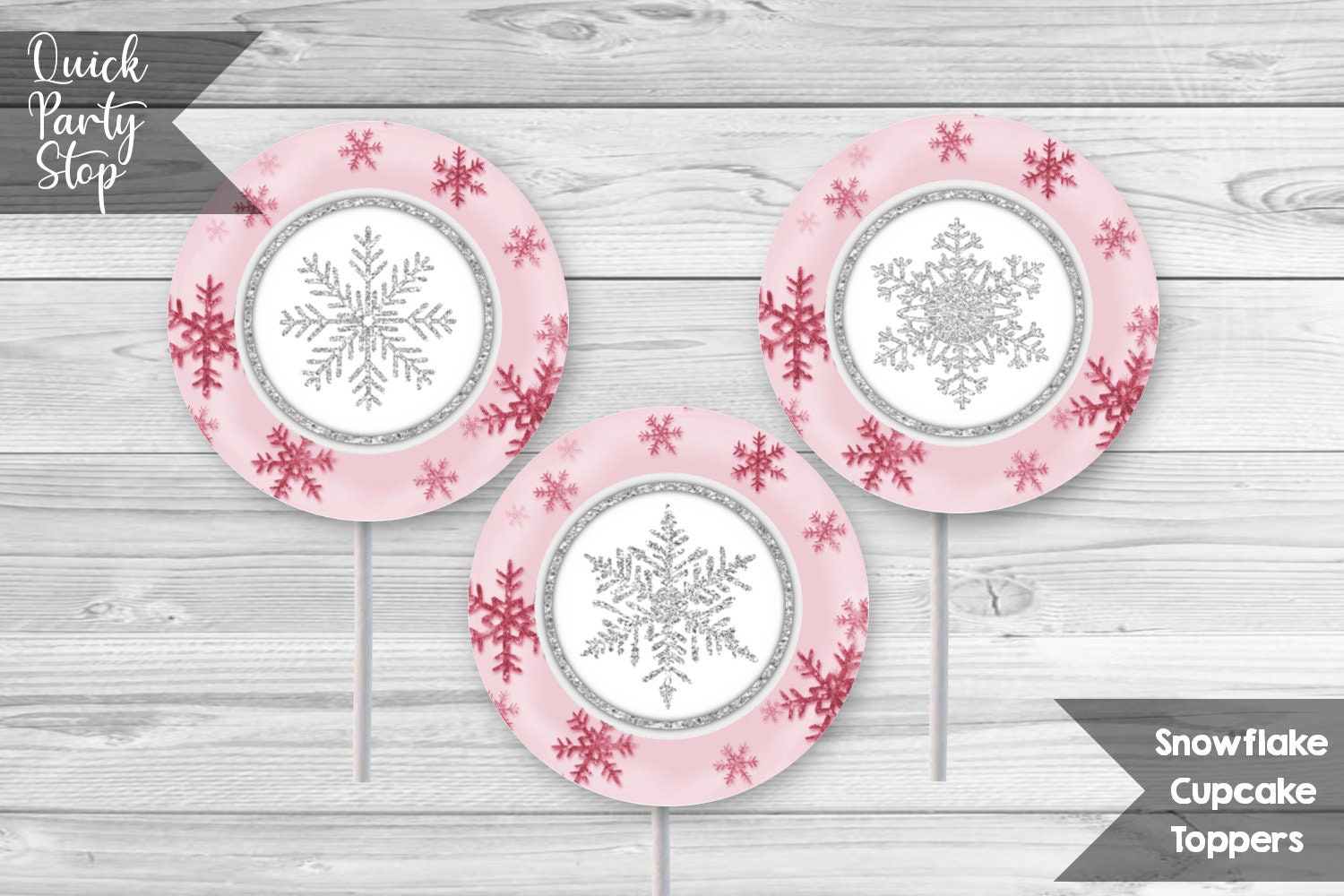 Pink Snowflake Cupcake Toppers, Printable 2 Inch Cupcake Toppers ...