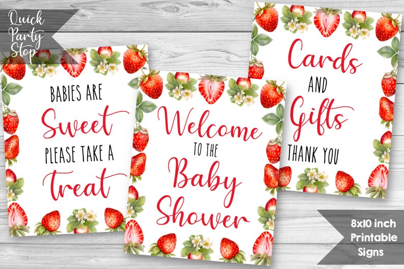 6 Strawberry Baby Shower Signs Strabwerry Baby Shower Signs - Etsy