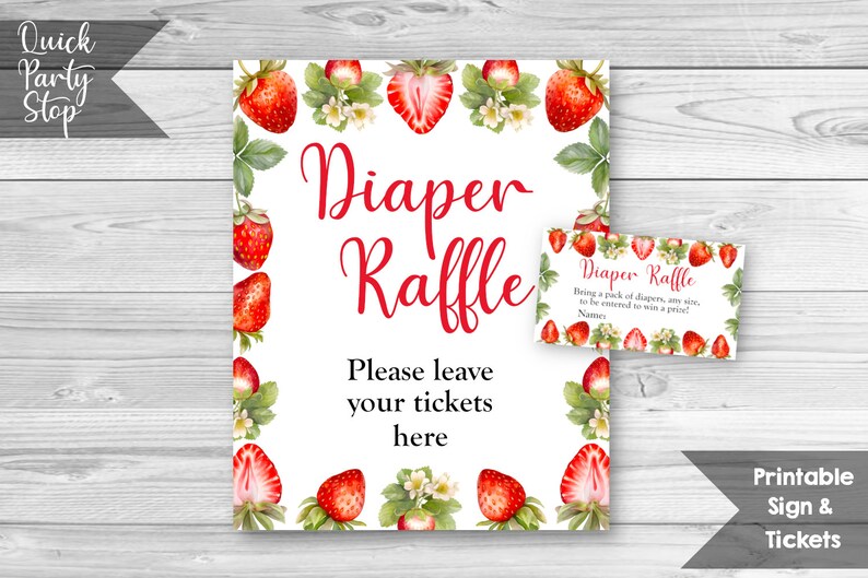 Strawberry Diaper Raffle Sign and Tickets, Strawberry Baby Shower ...