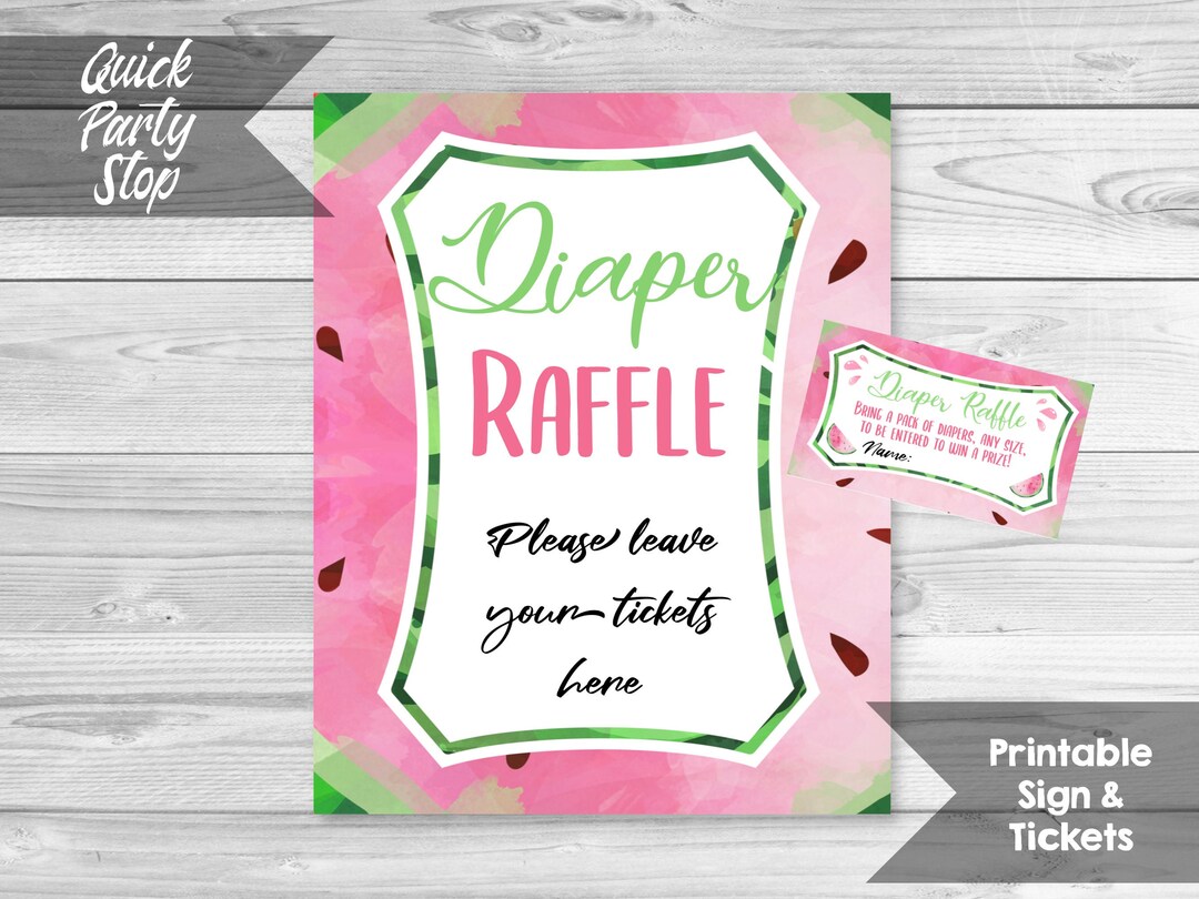 Watermelon Diaper Raffle Sign and Tickets, Watermelon Baby Shower ...