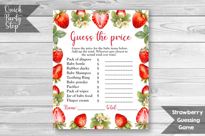 Strawberry Guess the Price Game, Strawberry Baby Shower, Printable Game ...