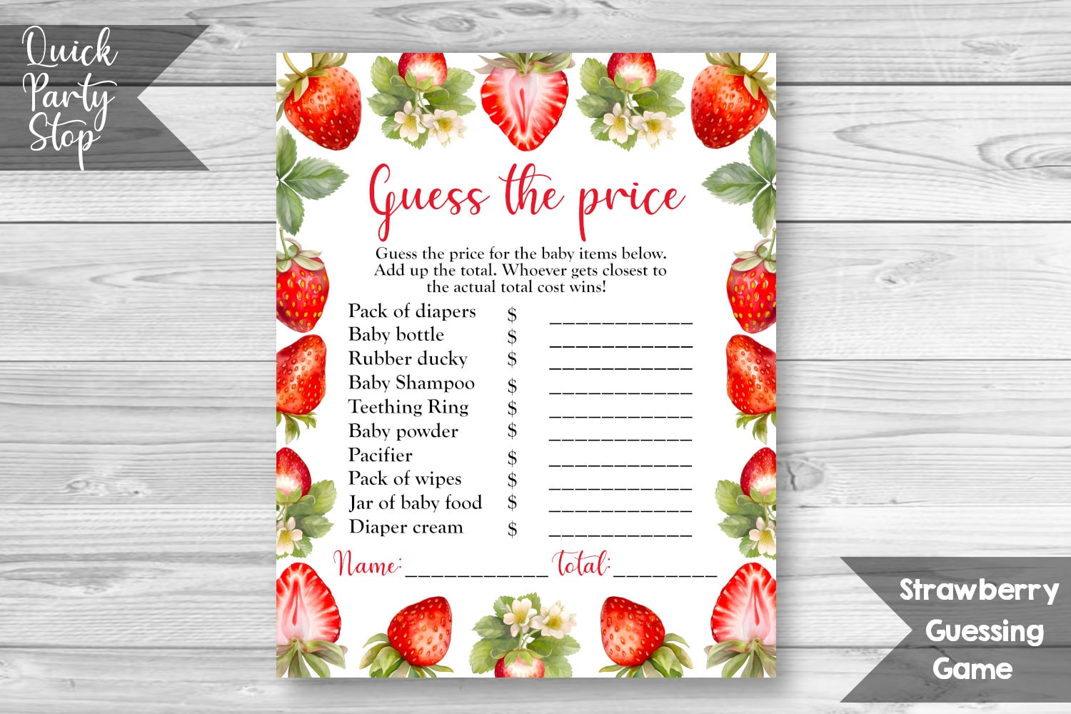 Strawberry Guess the Price Game, Strawberry Baby Shower, Printable Game ...