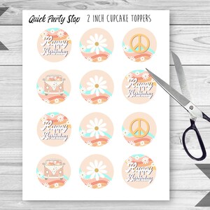 Groovy Birthday Cupcake Toppers, Hippie Printable 2 Inch Cupcake ...