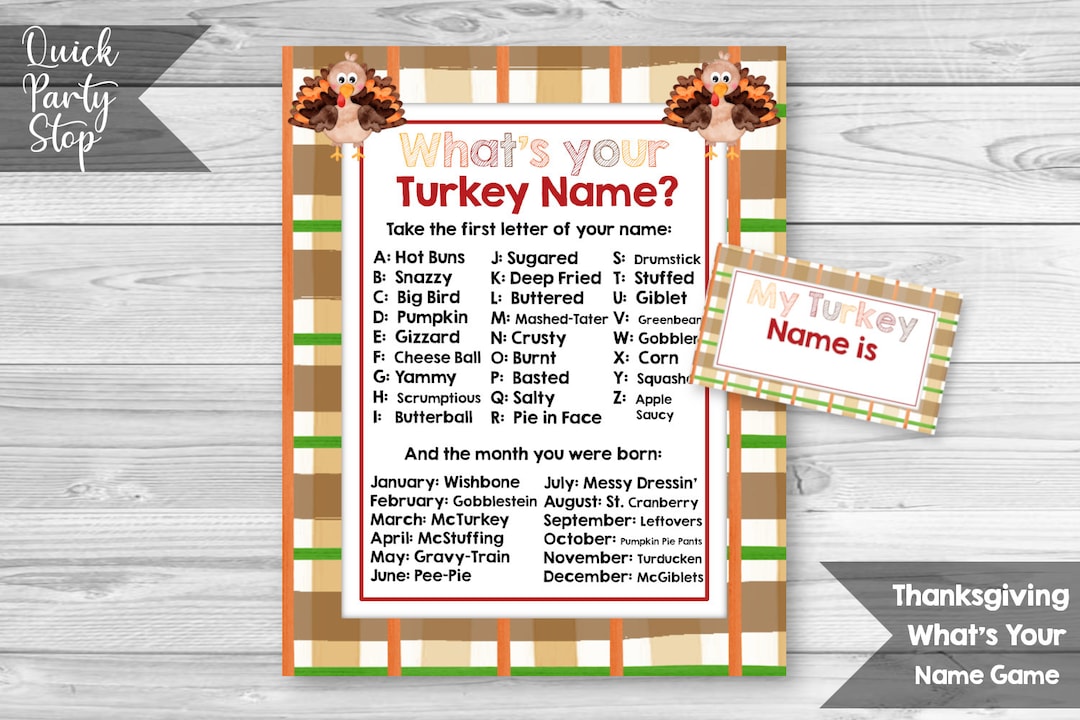 Thanksgiving Name Game, What's Your Turkey Name, Harvest Party Game ...