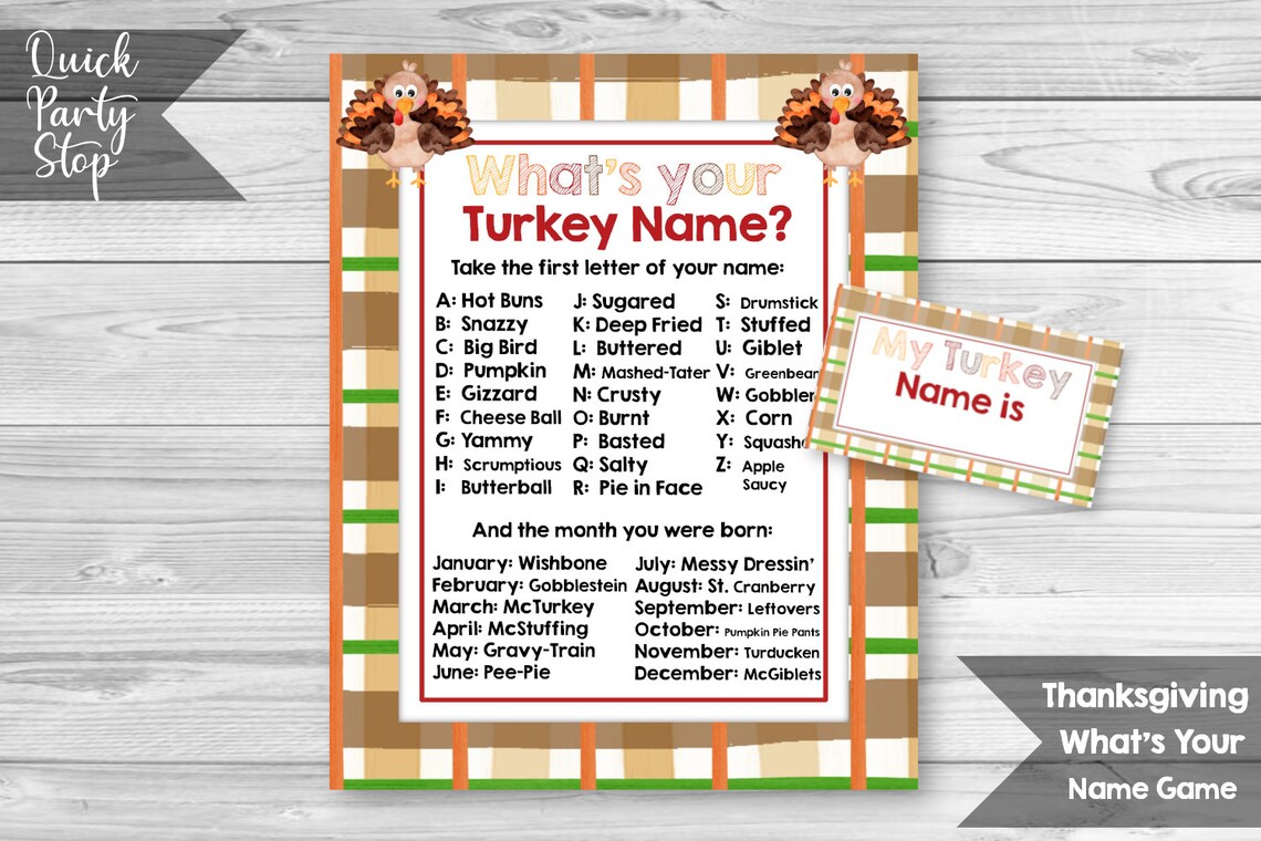 Thanksgiving Name Game, What's Your Turkey Name, Harvest Party Game ...
