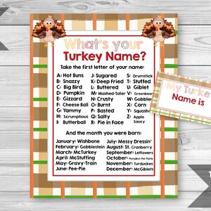 Thanksgiving Name Game, What's Your Turkey Name, Harvest Party Game ...