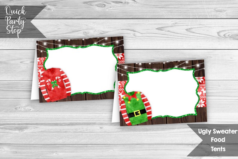 Ugly Sweater Editable Food Tents, Christmas Food Labels, Christmas ...