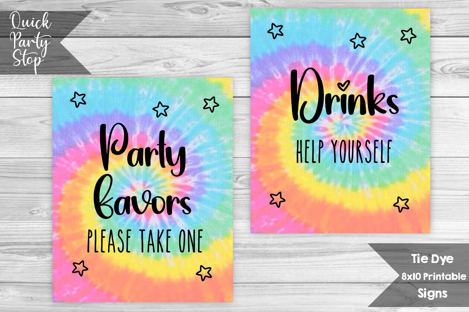 6 Tie Dye Birthday Signs, Rainbow Party Signs, Tie Dye Station Sign ...