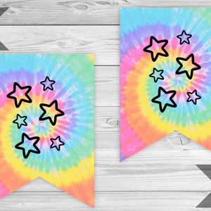 Tie Dye Happy Birthday Banner, Rainbow Birthday Party, Pennant Banner ...