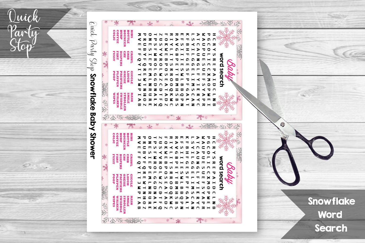 Snowflake Word Search Game, Winter Party Printable Game Sheet, Frozen ...