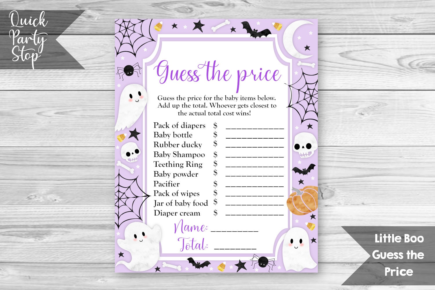 Little Boo Guess the Price Game, Halloween Baby Shower, Printable Game ...