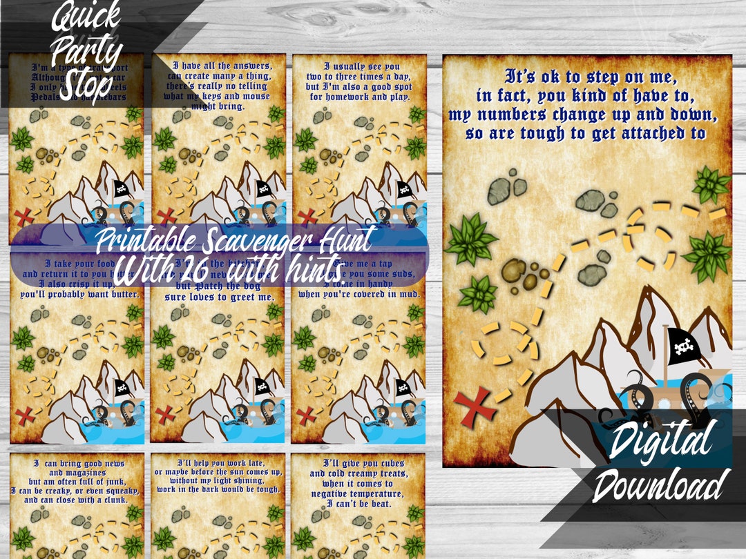 Printable Pirate Scavenger Hunt Pirate Treasure Hunt With 26 Clues - Etsy