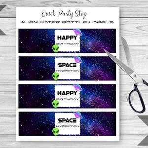 Alien Water Bottle Labels, Space Birthday Party Wrappers, UFO Birthday ...